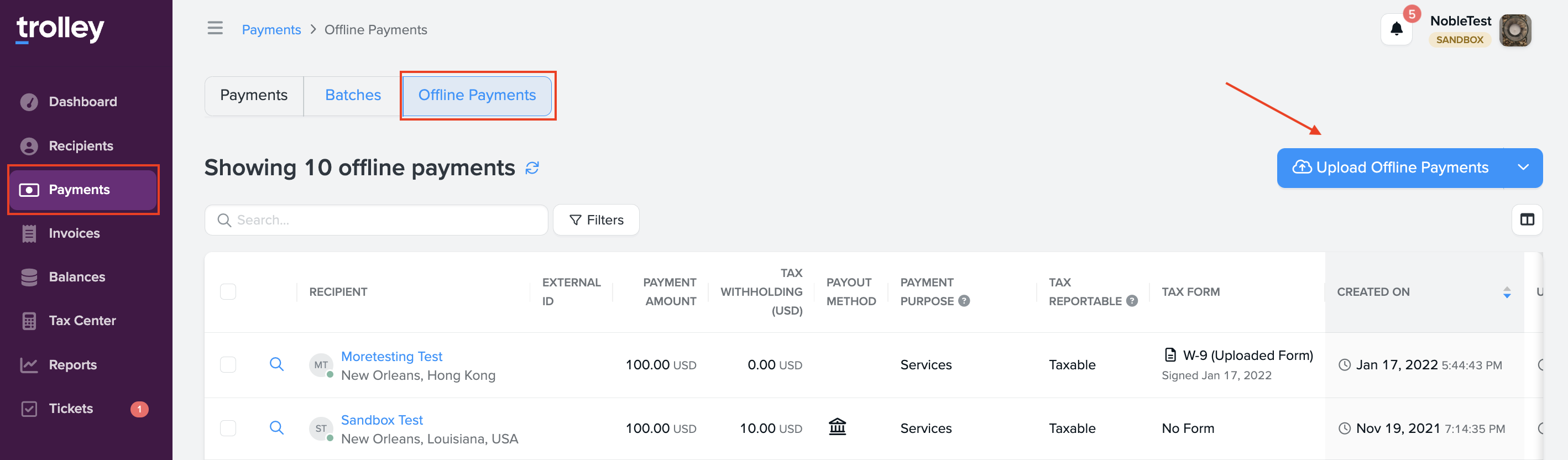 Add and Display Offline Payments
