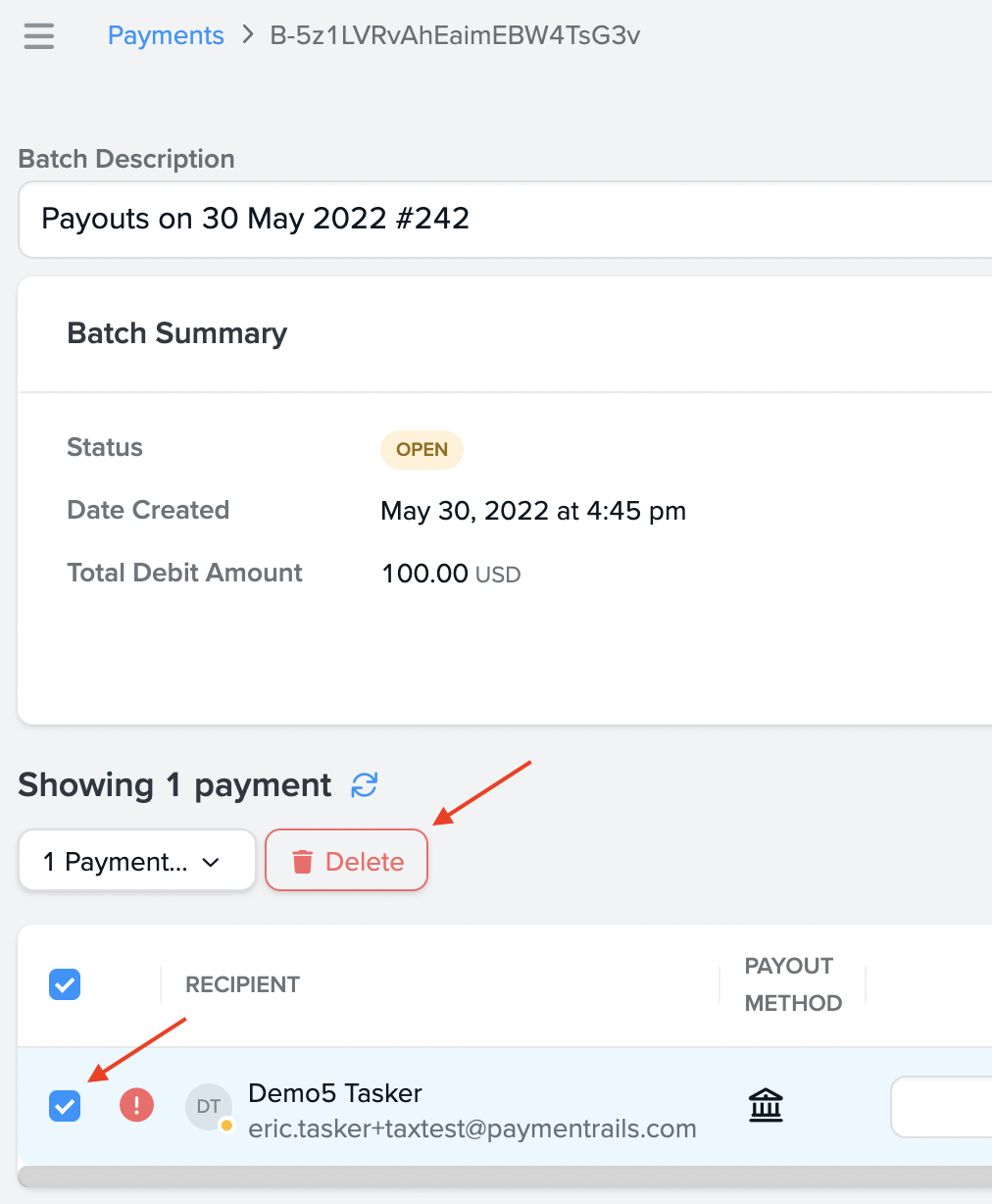 Delete a Payment or Batch