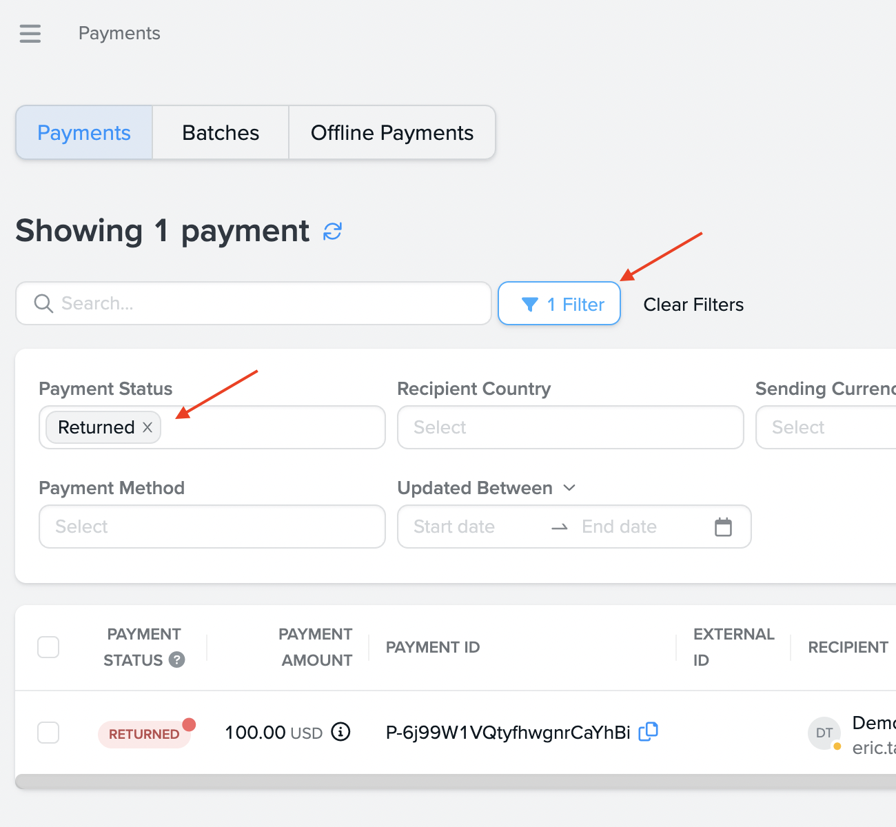 Resend a Returned Payment