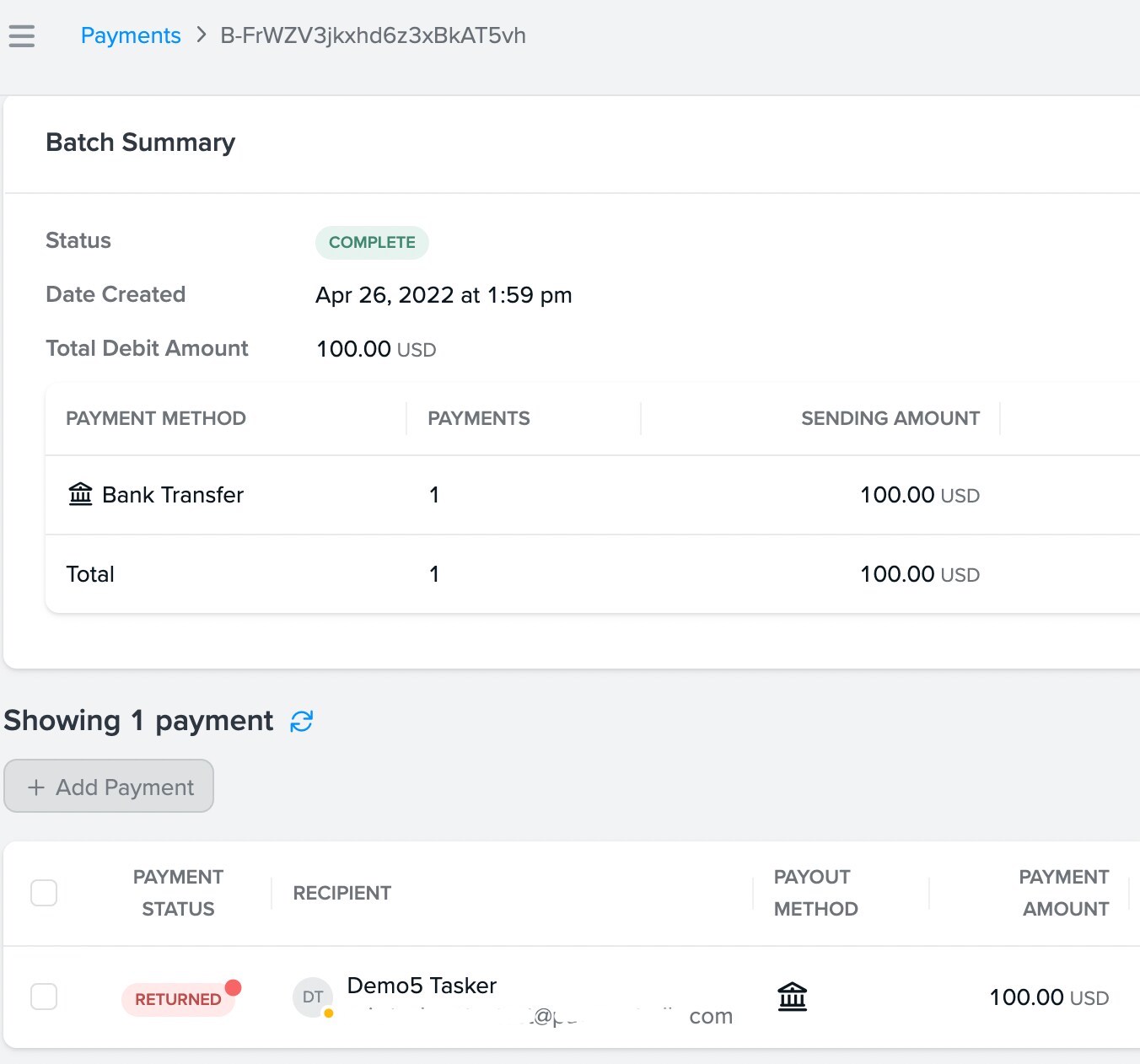 Resend a Returned Payment