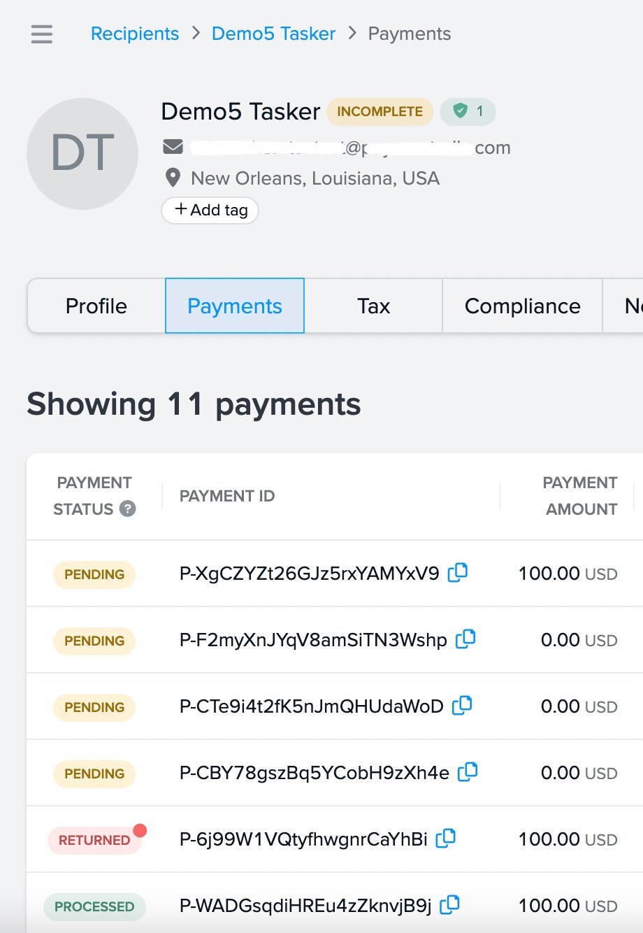 Resend a Returned Payment
